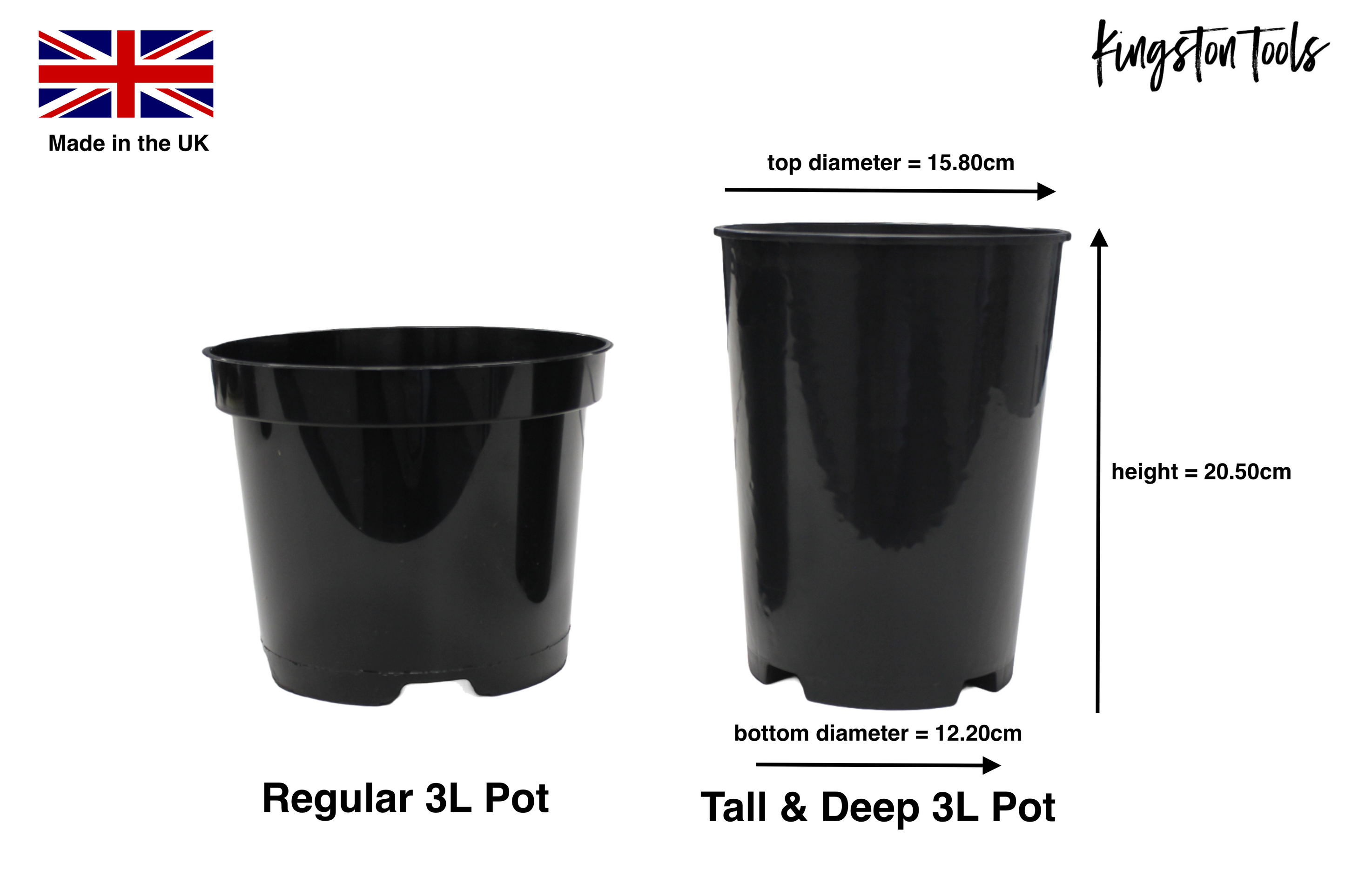 Kingston Tools 10x Extra Tall & Deep Premium Black Plant Pots Recycled